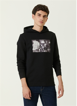 Limitato Erkek Siyah Kapüşonlu Figür Baskılı Sweatshirt L EU