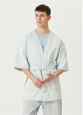 Midground Erkek Mavi Logo Baskılı Denim Kimono S/M EU Midground Erkek Mavi Logo Baskılı Denim Kimono S/M EU