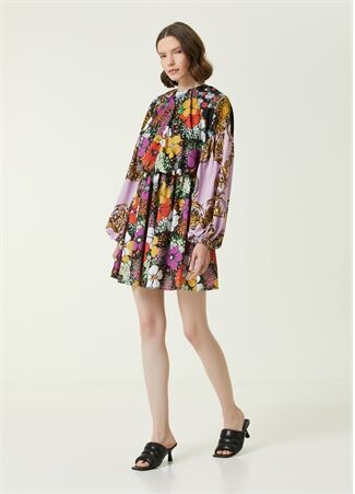 Versace Jeans Couture Kadın Siyah Çiçek Desenli Mini Elbise 38 It