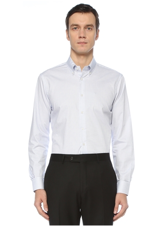 Beymen Collection Erkek Custom Fit Mavi Polo Yaka Pötikareli Gömlek 38 IT