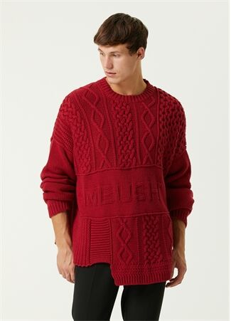 Ambush Erkek Kırmızı Logo Jakarlı Asimetrik Kesim Detaylı Kazak M EU Ambush Erkek Kırmızı Logo Jakarlı Asimetrik Kesim Detaylı Kazak M EU