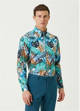 Etro Erkek Mavi Çiçek Desenli Gömlek 38 IT