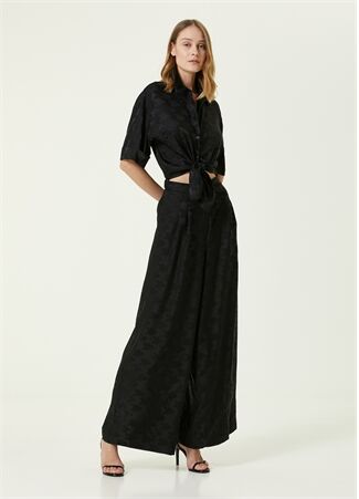 Academia Kadın Siyah Jakarlı Beli Bağcıklı Maksi Tulum 42 EU