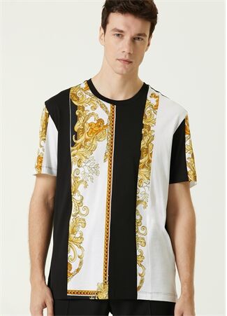 Versace Erkek Siyah Beyaz Barok Desenli T-shirt S EU