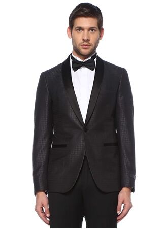 Pal Zileri Erkek Lacivert Desenli Şal Yaka Yün Ceket Siyah 46 IT