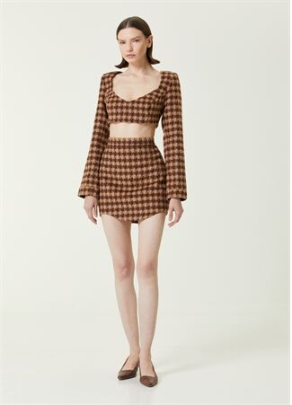 Kalmanovich Kadın Kahverengi Kazayağı Desenli Mini Etek S EU