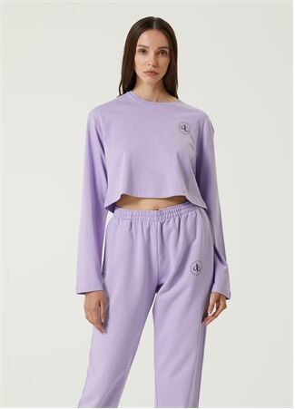 Dahlia Bianca Kadın Lila Bisiklet Yaka Uzun Kol Crop T-shirt Mor S EU