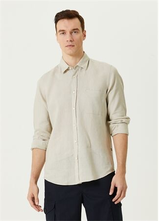 Boss Erkek Bej Cep Detaylı Keten Gömlek M Eu