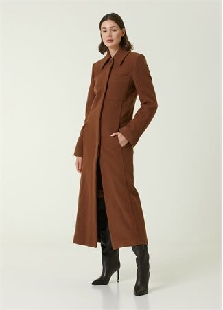 Victoria by Beckham Kadın Kahverengi Gömlek Yaka Yün Palto 8 US