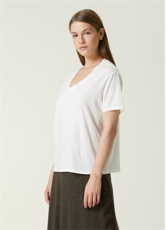 Beymen Club Kadın Beyaz V Yaka Logolu T-shirt S