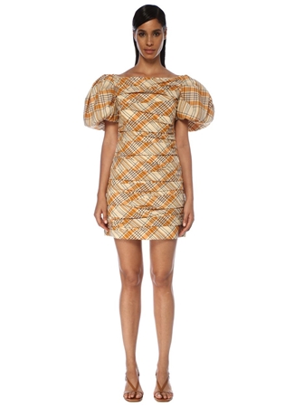 Khaite Kadın Turuncu Geometrik Desenli Mini Yün Elbise 4 US