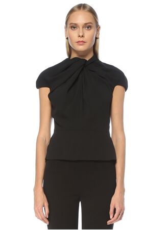 6Arlington Kadın Siyah Yakası Drapeli Abiye Bluz 2 US