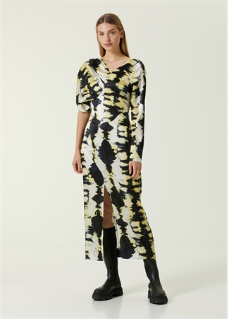 Ganni Kadın Colorblocked Desenli Midi İpek Elbise 36 FR Ganni Kadın Colorblocked Desenli Midi İpek Elbise 36 FR