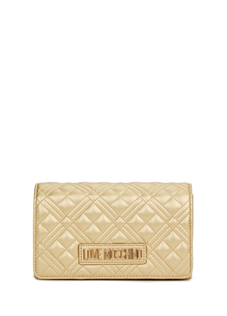 Love Moschino Kadın Gold Logolu Kapitone Dokulu Abiye Çanta Altın Rengi EU