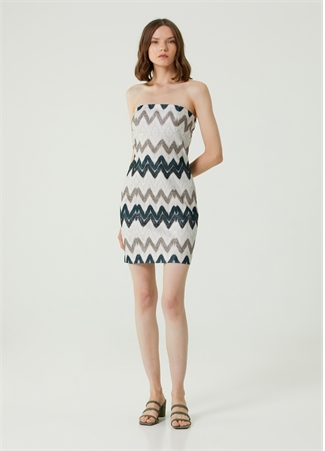 Missoni Kadın Beyaz Zikzak Desenli Mini Straplez Elbise Mavi 44 IT Missoni Kadın Beyaz Zikzak Desenli Mini Straplez Elbise Mavi 44 IT