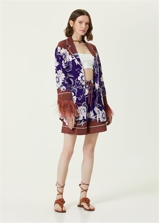 Valentino Kadın Mor Kahve Çiçekli İpek Şort 40 It Valentino Kadın Mor Kahve Çiçekli İpek Şort 40 It