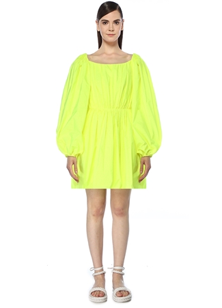 Valentino Kadın Neon Sarı Balon Kol Mini Elbise 40 IT