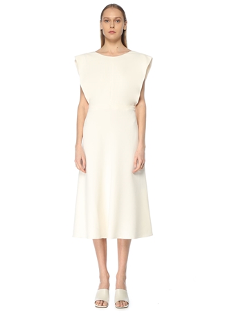 Joseph Kadın Ekru Kayık Yaka Volanlı Midi Elbise Beyaz 36 FR