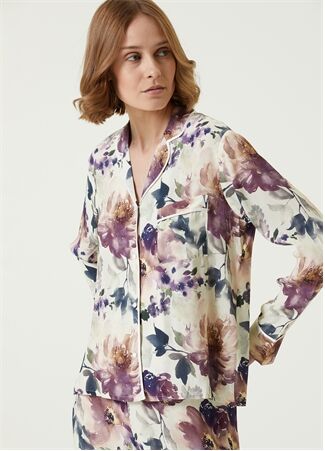 House of Silk Kadın Lilac Bej Çiçek Desenli Pijama Takımı M EU House of Silk Kadın Lilac Bej Çiçek Desenli Pijama Takımı M EU