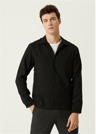 Academia Erkek Siyah Kamp Yaka Gömlek XS EU