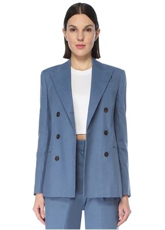 Brunello Cucinelli Kadın Mavi Kırlangıç Yaka Keten Ceket 42 IT