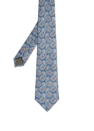 Canali Erkek Mavi Etnik Desenli İpek Kravat EU