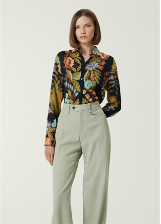 Etro Kadın Colorblocked Çiçek Desenli İpek Gömlek Lacivert 42 IT Etro Kadın Colorblocked Çiçek Desenli İpek Gömlek Lacivert 42 IT