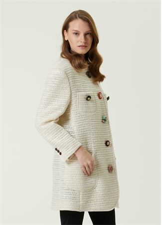 Dolce&Gabbana Kadın Ekru Dik Yaka Düğme Detaylı Yün Ceket Bej 38 IT Dolce&Gabbana Kadın Ekru Dik Yaka Düğme Detaylı Yün Ceket Bej 38 IT