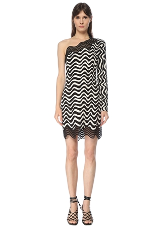 Stella McCartney Kadın Siyah Beyaz Desenli Mini Kokteyl Elbise 38 IT