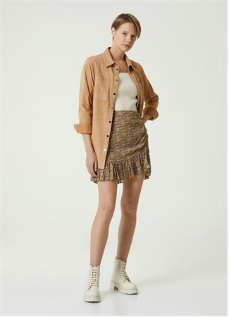 Beymen Club Kadın Sarı Kahverengi Çiçek Desenli Mini Etek 36