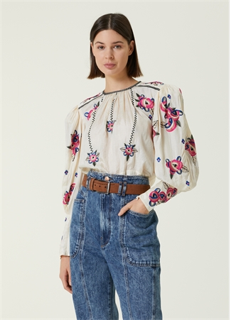 Isabel Marant Kadın Ciameli Ekru Nakışlı Crop İpek Bluz Bej 36 FR Isabel Marant Kadın Ciameli Ekru Nakışlı Crop İpek Bluz Bej 36 FR
