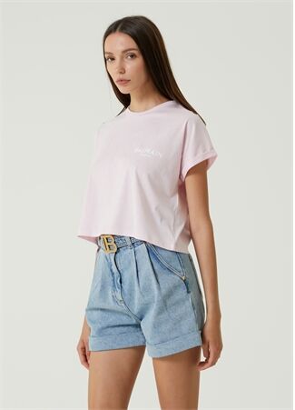 Balmain Kadın Pembe Bisiklet Yaka Logolu T-shirt S EU