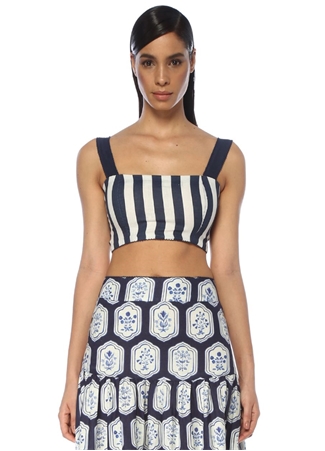 Agua by Bendita Kadın Mavi Beyaz Şeritli Keten Bluz S EU