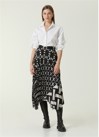Beymen Club Kadın Siyah Beyaz Desenli Pilili Midi Etek 42