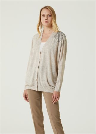 Brunello Cucinelli Kadın Bej Nakış Detaylı Keten Hırka L EU