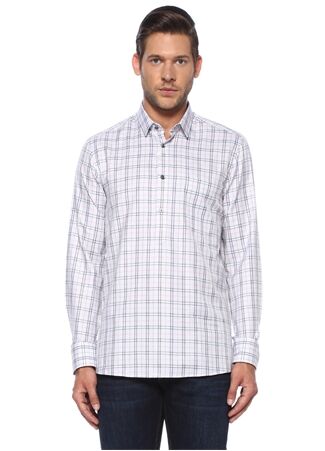 Pal Zileri Erkek Mavi Kırmızı Modern Yaka Kareli Gömlek 40 IT