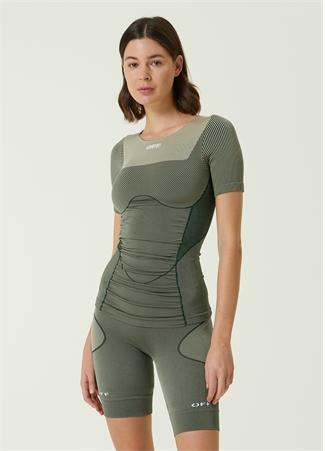 Off-White Kadın Haki Logolu Ribli T-shirt Yeşil L/XL EU Off-White Kadın Haki Logolu Ribli T-shirt Yeşil L/XL EU