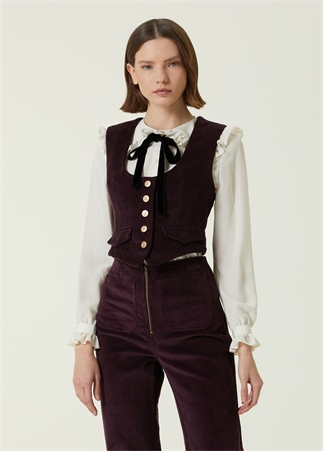 Faraway Kadın Bordo U Yaka Crop Kadife Yelek 42 EU