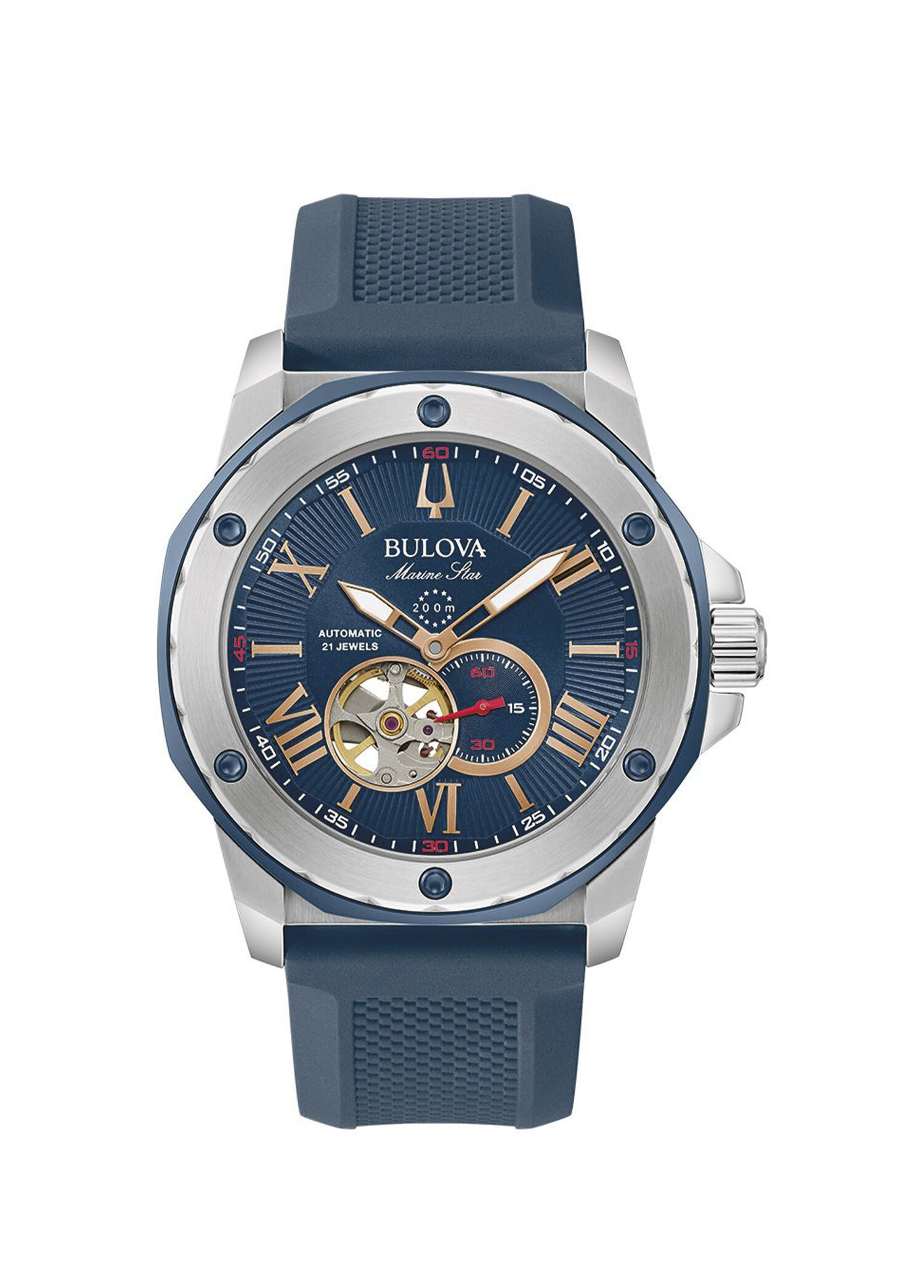 Bulova Men 98A282 Marine Star Navy Blue Silicone Men's Wristwatch ...