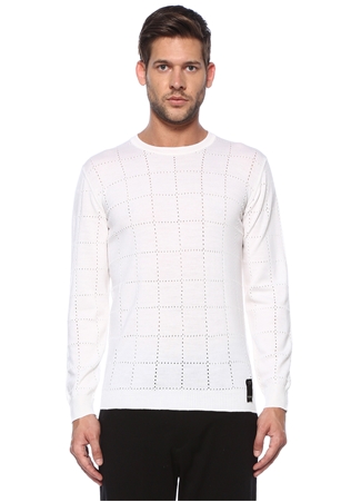 Fendi Erkek Beyaz Delik Desenli Yün Triko Kazak 50 IT