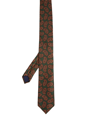 Corneliani Erkek Yeşil Şal Desenli İpek Kravat EU