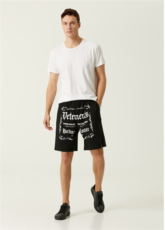 VETEMENTS Erkek Siyah Beyaz Logo Baskılı Şort S EU