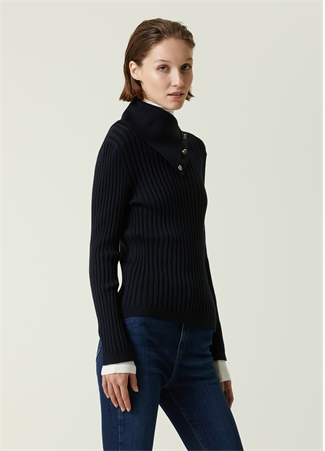 Beymen Collection Kadın Lacivert Yaka Detaylı Ribli Yün Kazak S Beymen Collection Kadın Lacivert Yaka Detaylı Ribli Yün Kazak S