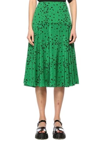 Kenzo Kadın Yeşil Leopar Desenli Midi İpek Etek 34 FR Kenzo Kadın Yeşil Leopar Desenli Midi İpek Etek 34 FR