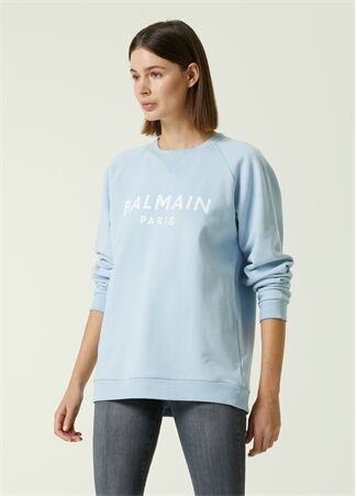 Balmain Kadın Mavi Logo Baskılı Sweatshirt XS EU