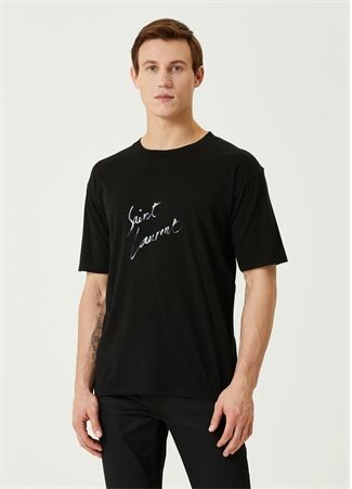 Erkek Siyah Logo Baskılı T-shirt S EU