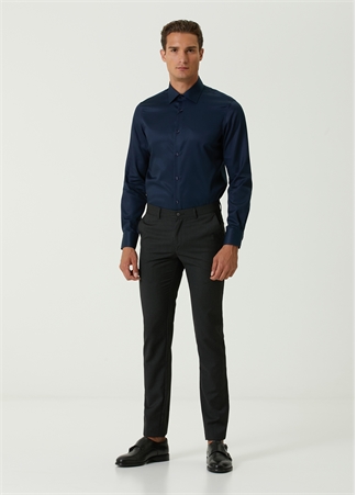 Beymen Club Erkek Slim Fit Lacivert Armürlü Non-Iron Gömlek S Beymen Club Erkek Slim Fit Lacivert Armürlü Non-Iron Gömlek S