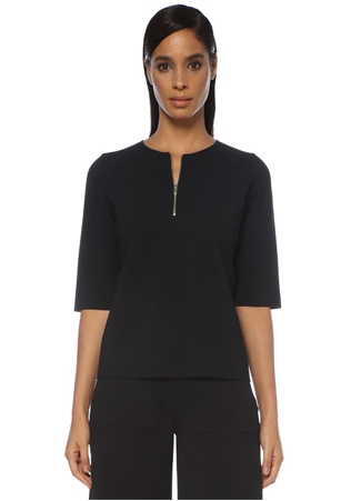 Stella McCartney Kadın Lacivert Fermuar Detaylı Yarım Kol Triko 38 IT