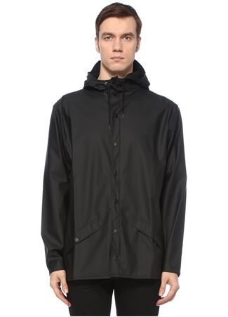 Rains Erkek Siyah Kapüşonlu Yağmurluk XS/S EU Rains Erkek Siyah Kapüşonlu Yağmurluk XS/S EU