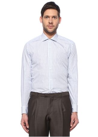 Pal Zileri Erkek Beyaz İtalyan Yaka Ekoseli Gömlek 4 IT Pal Zileri Erkek Beyaz İtalyan Yaka Ekoseli Gömlek 4 IT